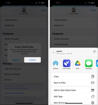 How to export Health data from iPhone