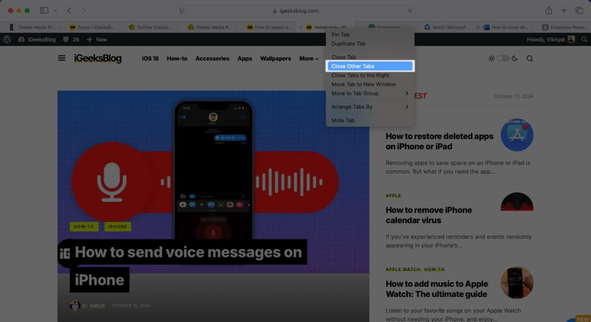How to close all Safari tabs except the current one on Mac