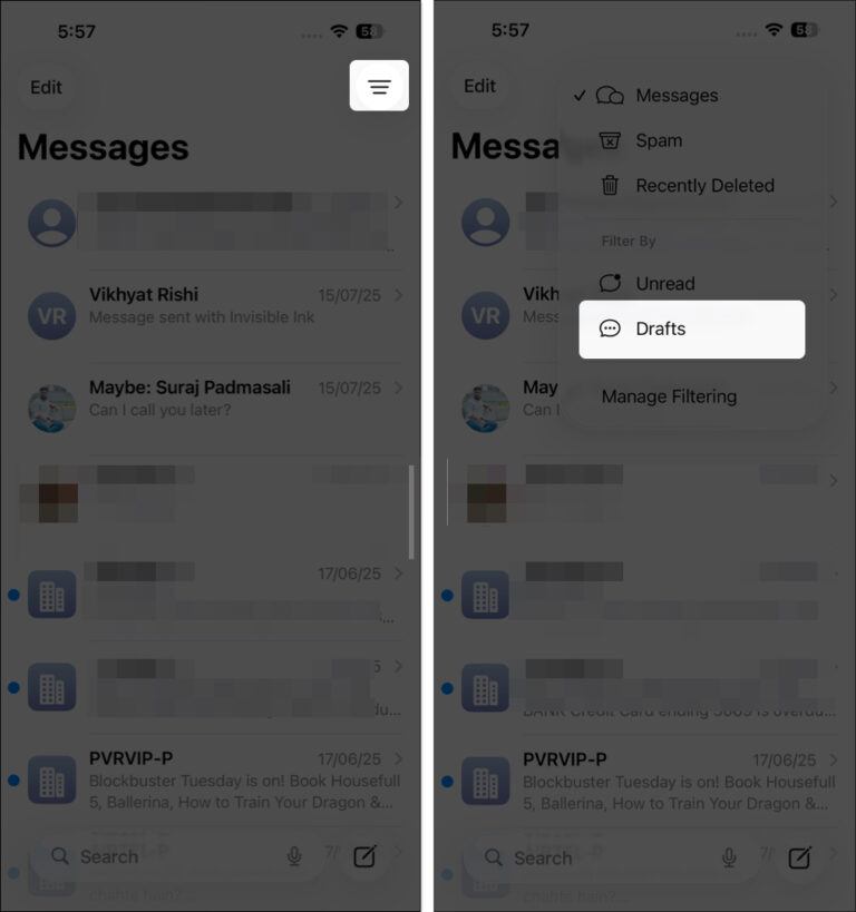 How to Use the Drafts Filter in iOS 26 Messages on iPhone